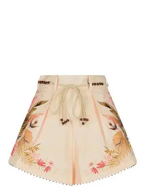 Zimmermann Linen Pleated Shorts - Cream