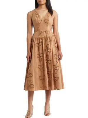 Anne Klein Embroidered Sleeveless Midi Dress - Ginger Root