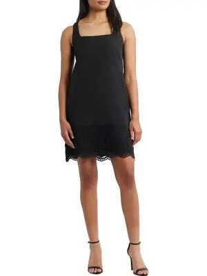 ANNE KLEIN Square Neck Lace Trim Mini Dress