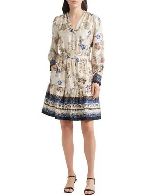 Anne Klein Floral Print Mini Dress - Ivory Shell Multi