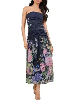 LIPSY Ruched Bandeau Maxi Dress - Blue
