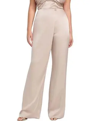MARCIANO Aretha Overlap Wide Leg Satin Pants - Velvet Taupe