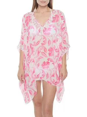 Calypso St. Barth Martine Printed Kaftan - Bright Floral Fuschia