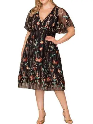 KIYONNA Sonnet Embroidered Midi Dress - Onyx