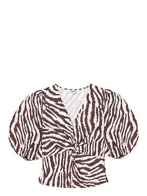 RO&ZO Zebra-print Twist-front Cotton Top - Brown