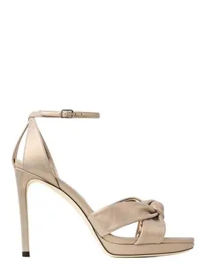 JIMMY CHOO Rosie 100 Gold Shimmer Suede Platform Sandals - Silver