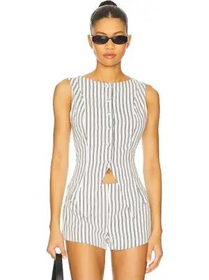 ALL THE WAYS Alerie Button Front Top - White & Black Stripe