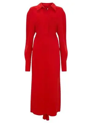 Victoria Beckham Long-sleeve Polo-collar Midi Dress - Red