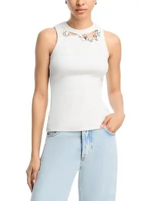 AREA Embellished Cutout Tank Top - Off White
