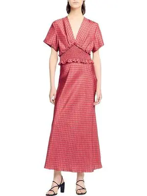 Sandro Laurana Ruffle Trim Dress - Red / Pink
