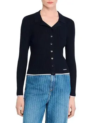 Sandro Cropped Cardigan - Navy Blue