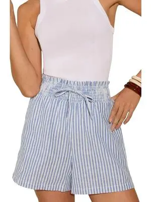 FRIENDS LIKE THESE Stripe Cotton & Linen Shorts - Blue
