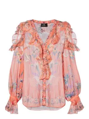 Etro Printed Ruffled Silk Blouse - Multicoloured