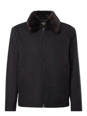Canali Shearling-trimmed Cashmere Jacket - Black