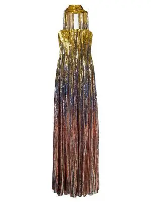 Elie Saab Sequined Strapless Gown With Scarf Detail - Multicoloured