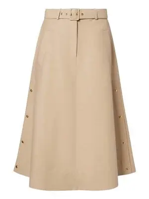 Moncler Belted Cotton Midi Skirt - Beige