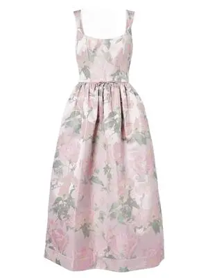 MARKARIAN Floral Brocade Corset Midi Dress - Pink