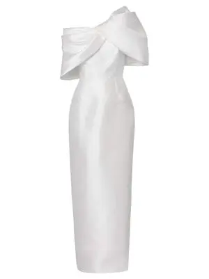 Solace London Bridal Davina Asymmetric Draped Satin Gown - White