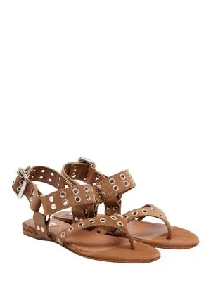 Alaïa Biker Studded Suede Thong Sandals - Brown