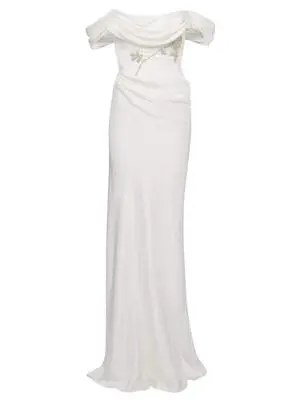 CLIO PEPPIATT Paloma Beaded Satin Corset Gown - White