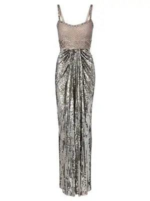 Jenny Packham Only You Beaded Sequined Tulle Gown - Silver
