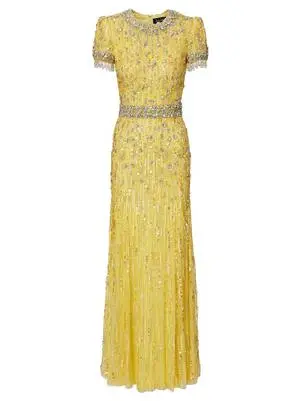 Jenny Packham Roxy Sequined Gown Yellow