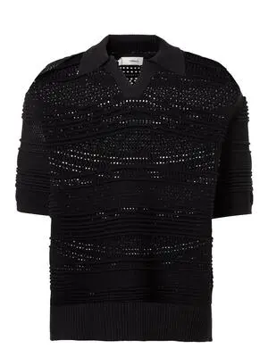 Commas Crochet Cotton-blend Polo Shirt - Black