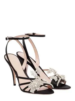 Valentino Garavani Ladycrush 100 Embellished Satin Sandals - Black