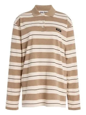 Miu Miu Striped Cotton Polo Top - Multi