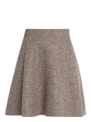 Brunello Cucinelli Carded Wool Herringbone Mini Circle Skirt - C136 Brown And Grey