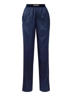 TOM FORD Velvet-trimmed Stretch-silk Satin Pants - Blue