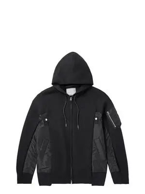 Sacai Ma-1 Nylon-trimmed Cotton-blend Jersey Zip-up Hoodie - Black