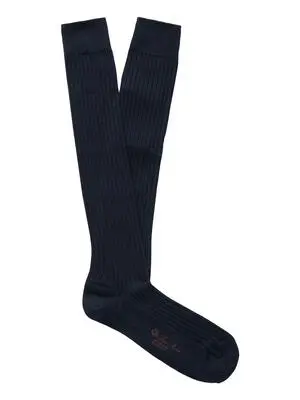 Loro Piana Sottile Ribbed Wool, Cashmere And Silk-blend Socks - Blue