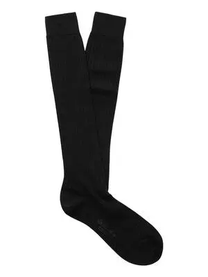 Loro Piana Sottile Ribbed Wool, Cashmere And Silk-blend Socks - Black