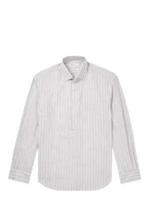 Loro Piana Raffaele Striped Cotton And Linen-blend Half-placket Shirt - Gray