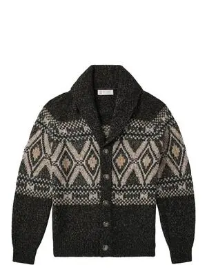 Brunello Cucinelli Shawl-Collar Wool, Silk And Cashmere-Blend Cardigan Black