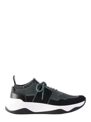 Berluti Shadow Leather-trimmed Knit Sneakers - Black