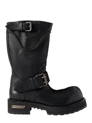 Balenciaga Logo-debossed Distressed Leather Boots - Black