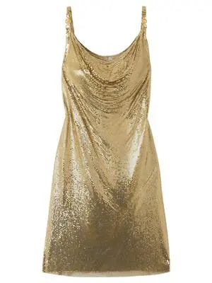 Versace Embellished Draped Chainmail Mini Dress - Gold