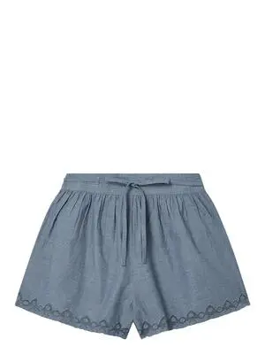 Ulla Johnson Elowen Embroidered Cotton-chambray Shorts - Blue