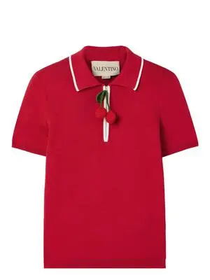 Valentino Garavani Embellished Ribbed Polo Shirt - Red