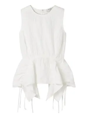 Sea Camden Ruched Embroidered Cotton-poplin Peplum Top - White