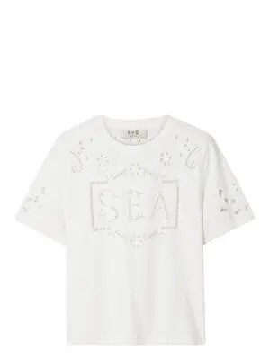 Sea Marie Broderie Anglaise Cotton-jersey T-shirt - White