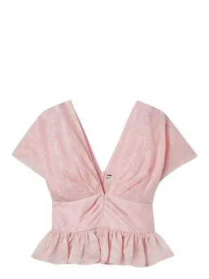 Sea Florence Gathered Cloqué Peplum Top - Pink
