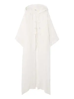 Lisa Marie Fernandez Hooded Crinkled Linen-blend Gauze Kaftan - White