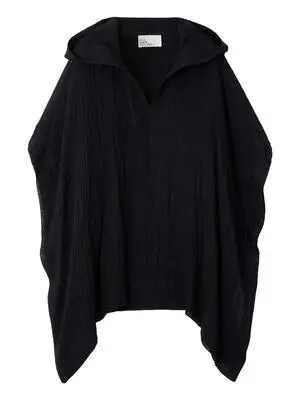 Lisa Marie Fernandez Hooded Crinkled Linen-blend Gauze Poncho - Black
