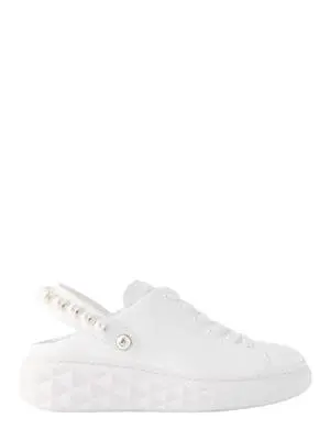 JIMMY CHOO Faux Pearl-embellished Leather Slingback Sneakers - White