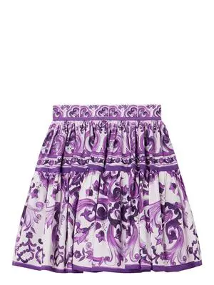 Dolce & Gabbana Printed Gathered Cotton-poplin Mini Skirt - Purple
