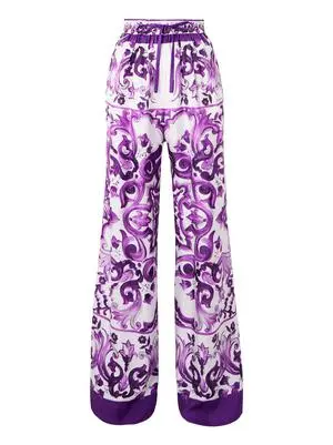 Dolce & Gabbana Printed Silk-twill Wide-leg Pants - Purple
