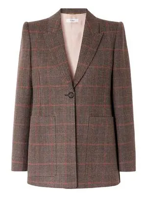 Chloé Checked Wool Blazer - Brown
